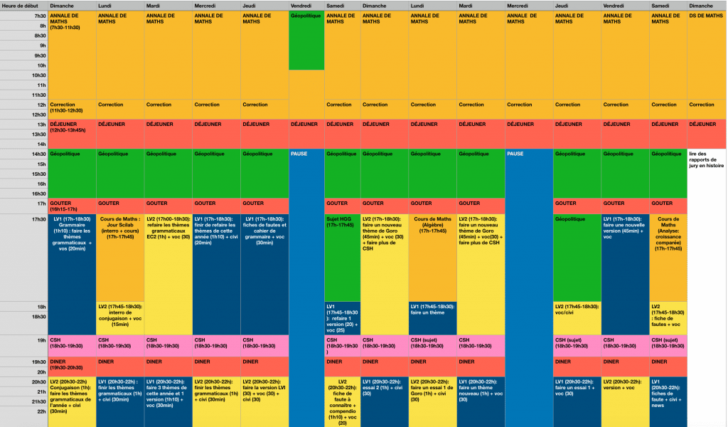 Trois exemples de programme de travail d'étudiants à HEC (maths appro ...