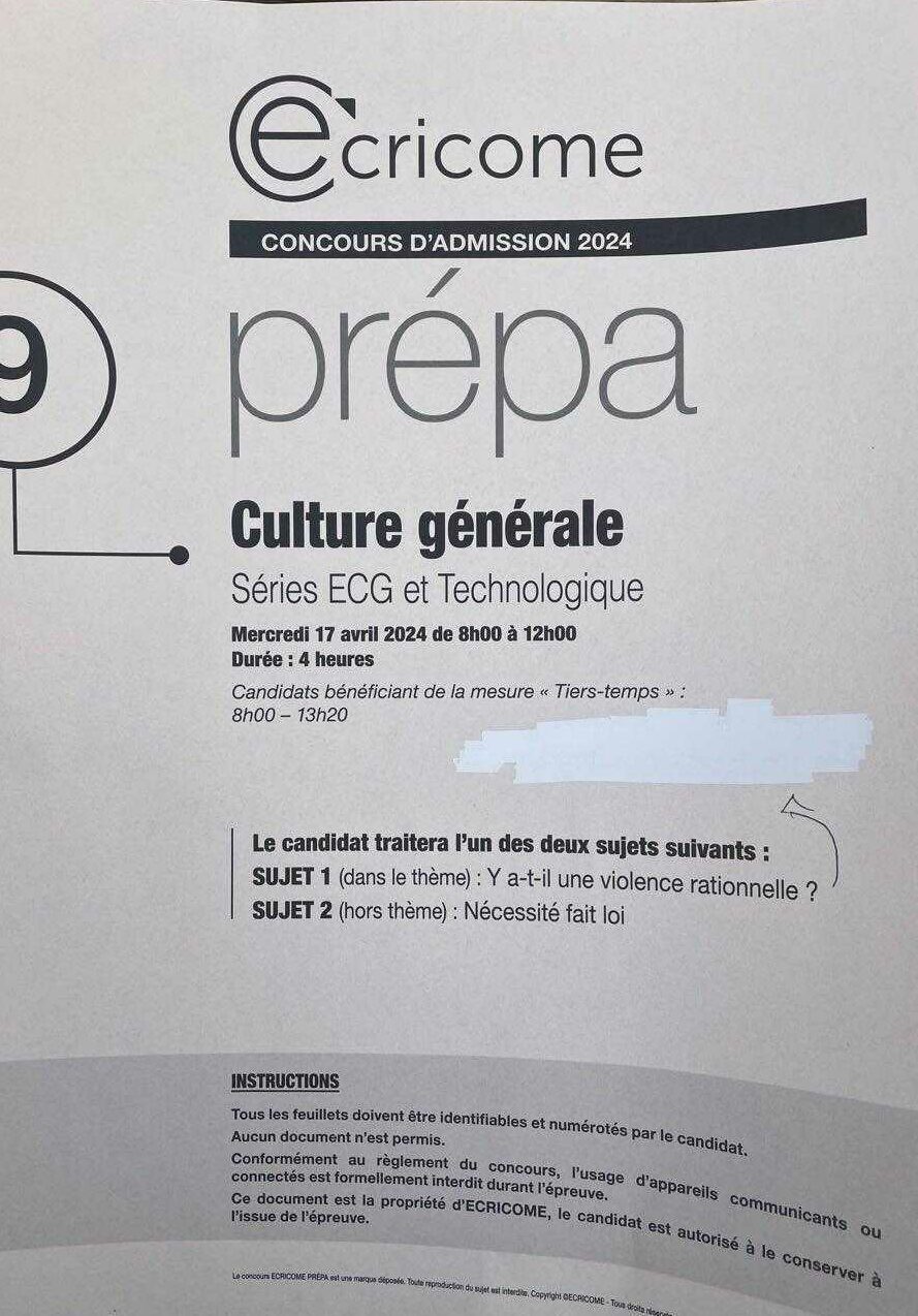 Culture générale ECRICOME 2024 - Sujets - Major Prépa