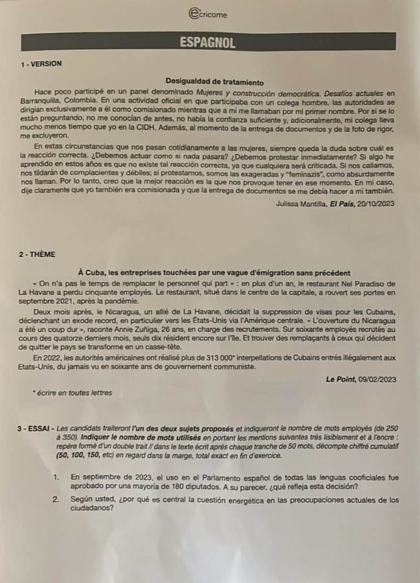 LV2 Espagnol ECRICOME 2024 - Sujet - Major Prépa