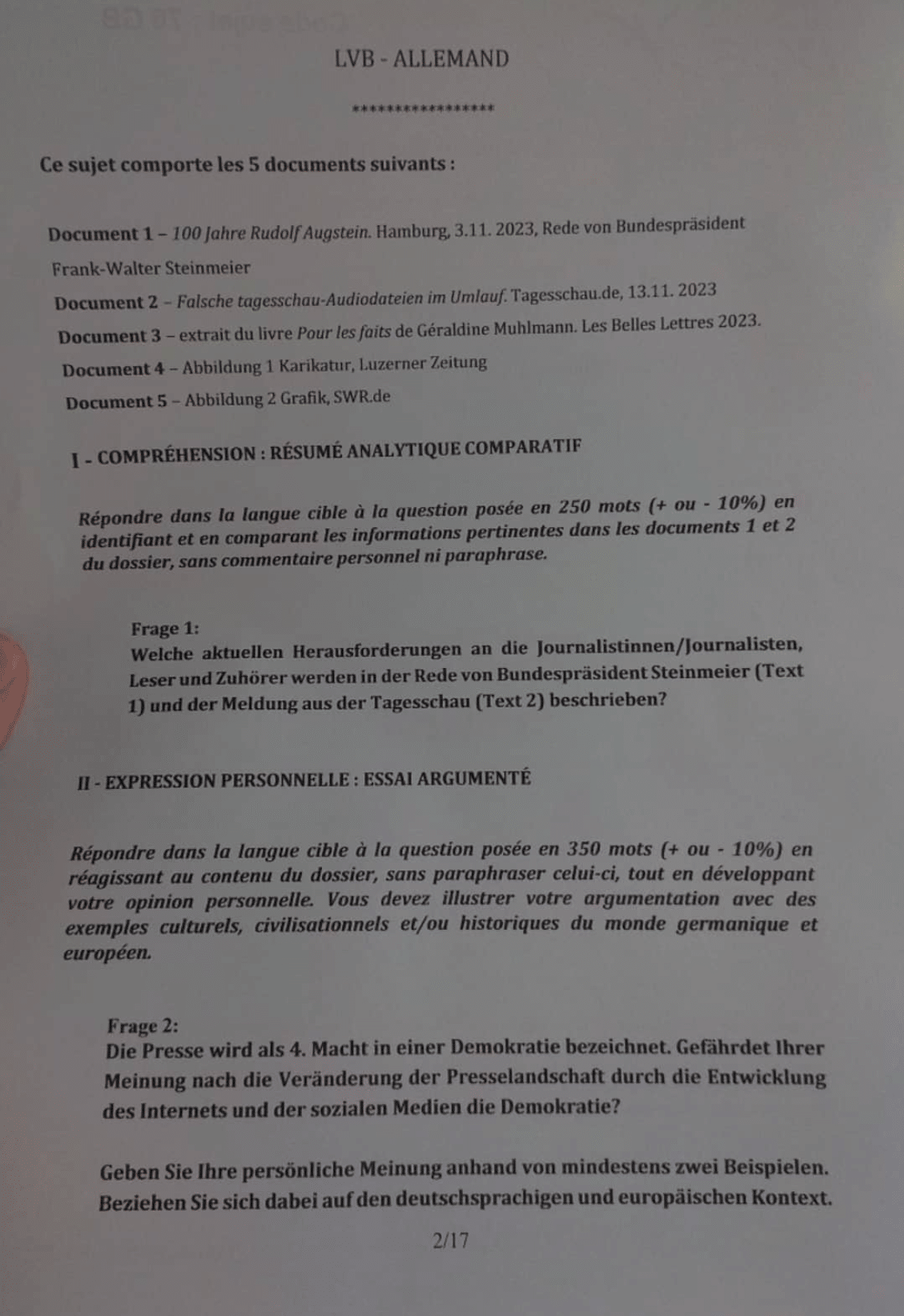 LV2 Allemand ELVi 2024 - Sujet - Major Prépa